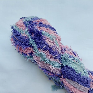 Recycled Cotton Frizz Ribbon,Weaving,Crochet, Cotton Yarn, Cotton Ribbon,Raw Edge Ribbon,Wrapping 100 Gram Hank Blue Pink Mix Color(1 Hank) (Blue Pink)