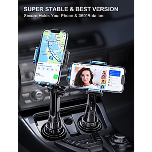 TOPGO Cup Holder Phone Holder, [No Shaking & Height-Adjustable Pole] Car Cup Holder Phone Mount, Cell Phone Cradle for iPhone iPhone 14 and More Smart Phone(Blue)
