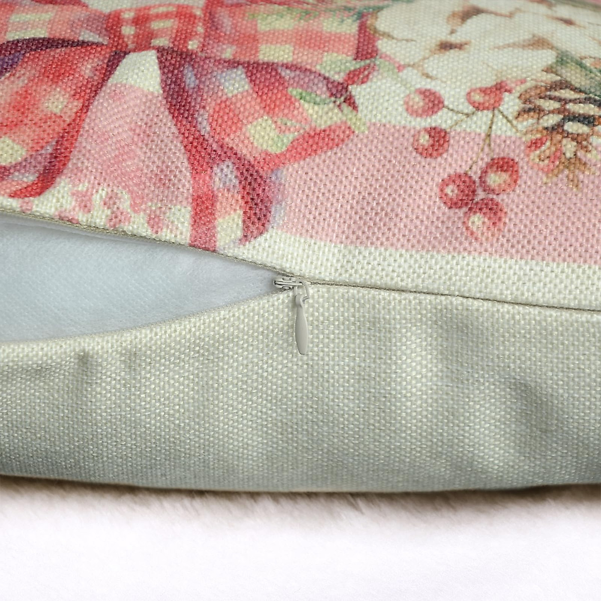 Christmas Pillow Covers 18x18 Set of 4 Pink Christmas Decorations Throw Pillow Case Stripes Santa Snowman Snowflake Winter Holiday Home Decor Cushion for Sofa Couch