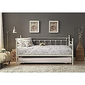 Homelegance Four Posts Elegant Metal Frame Daybed with Trundle Powder, Coated White Finish