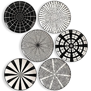 AHX Dinner Plates Ceramic Plate Set - 10 Inch Large Porcelain Round Plate Sets of 6 - Flat Modern Black Pattern Dining Plates for Kitchen | Family - Dishwasher | Microwave | Oven Safe