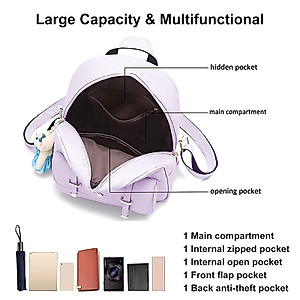 Cute Small Bag for Teen Girls Leather Bookbag Mini Purse Backpack Shoulder Bag with Cartoon Bear Keychain