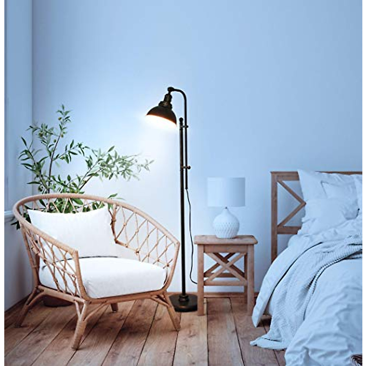 Brightech Dylan Industrial Floor Lamp for Living Rooms & Offices, Bright LED Floor Lamp – Charming Farmhouse Floor Lamp, Adjustable Head Standing Lamp for Bedroom Reading, Stunning Living Room Decor