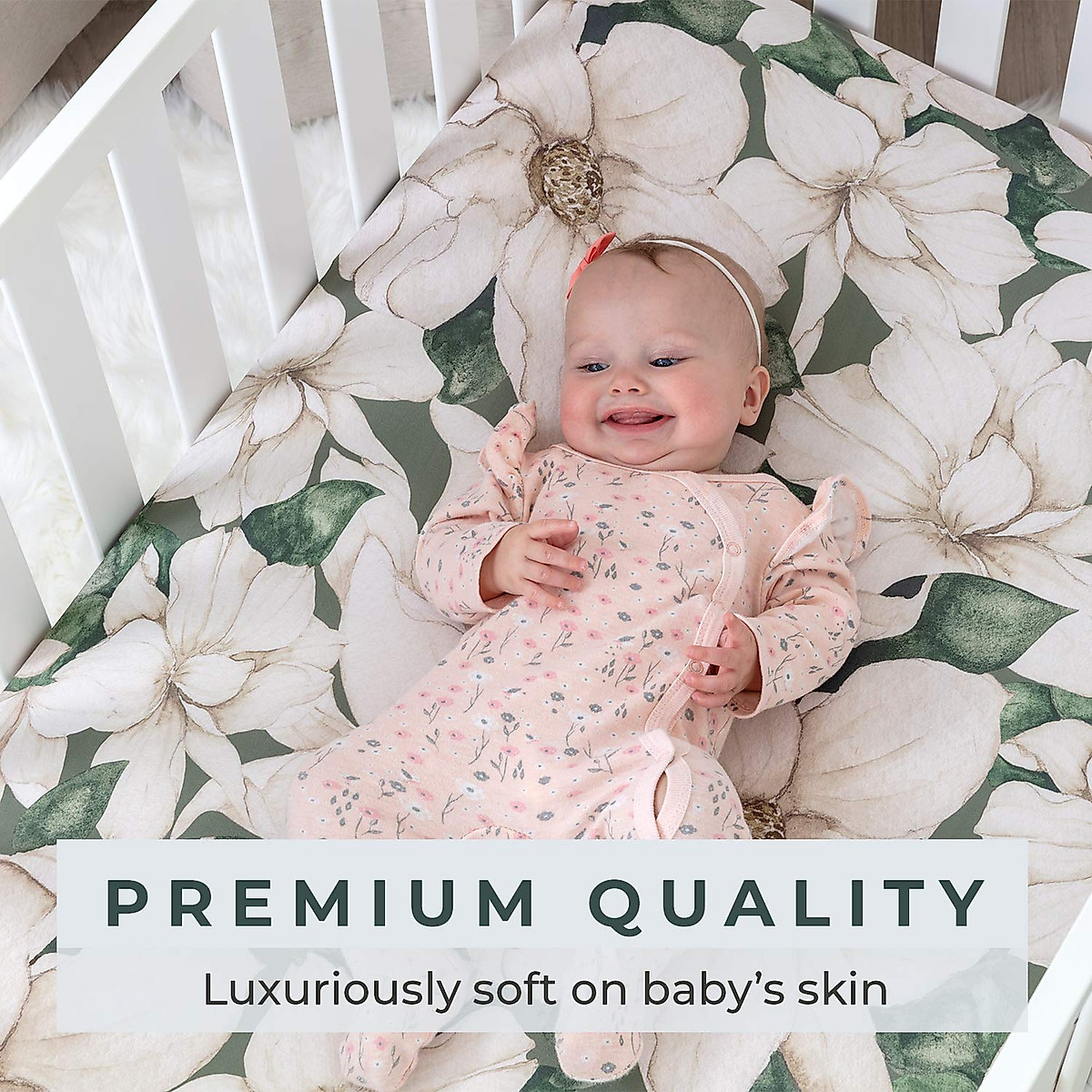 Pobibaby Premium Sheets Zephyr (Single Magnolia Crib Sheet)