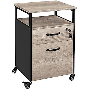 Yaheetech Mobile File Cabinet, Rolling Filing Office Cabinet with Wheels and Lock for A4, Letter Size, Printer Stand with Open Shelf for Home Office, Hanging File Folders, Gray+Black