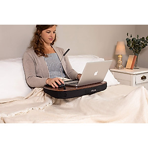 Sofia Sam Oversized Wood Top Memory Foam Lap Desk with Detachable USB Light and Tablet Slot (Black) Supports Laptops Up To 20 Inches
