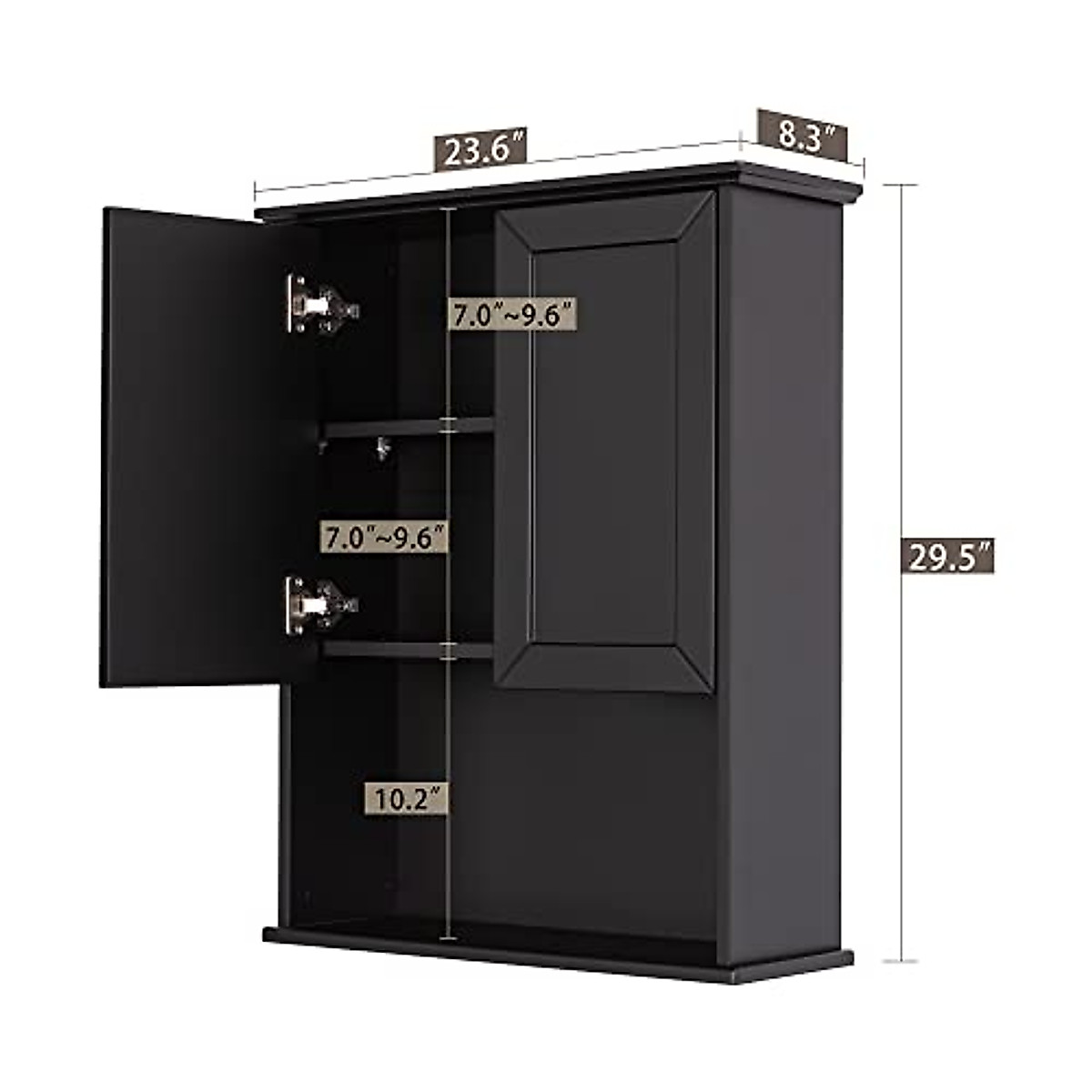 OONNEE Bathroom Wall Cabinet Black Wall Mounted Wood Medicine Cabinet, Over Toilet Storage Bathroom Cabinet with 2 Doors & Adjustable Shelf, Soft Hinge Wall Hanging Cabinet for Bathroom Laundry Room