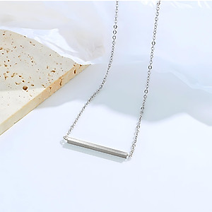 KristLand - Women Simple Bar Pendant Necklace Dainty 18K Gold Necklace Rose Gold Plated Simple Design Solid Circle, Heart Choker Chain Silver Necklaces for Women A Solid Bar Silver