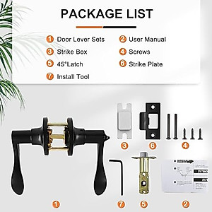 MONKEMON 5 Pack Black Door Handle Wave Style Privacy Door Lever for Bedroom & Bathroom, Interior Door Handle with Lock Keyless, Reversible Handles Set for Left & Right Door