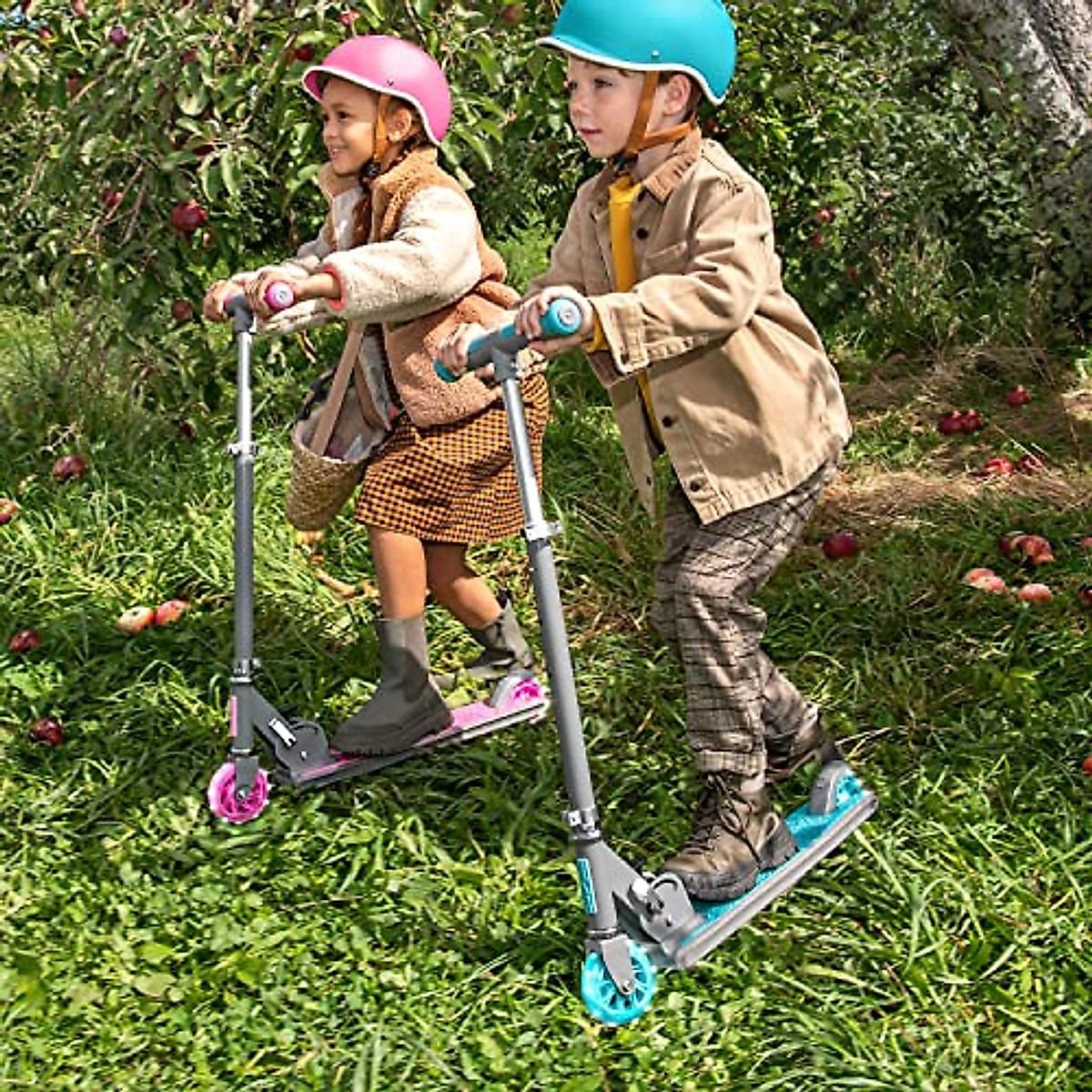 Jetson Scooters - Leo Kick Scooter (Pink) - Collapsible Portable Kids Push Scooter - Lightweight Folding Design with High Visibility RGB Light Up LEDs Wheels and Adjustable Height Handlebars