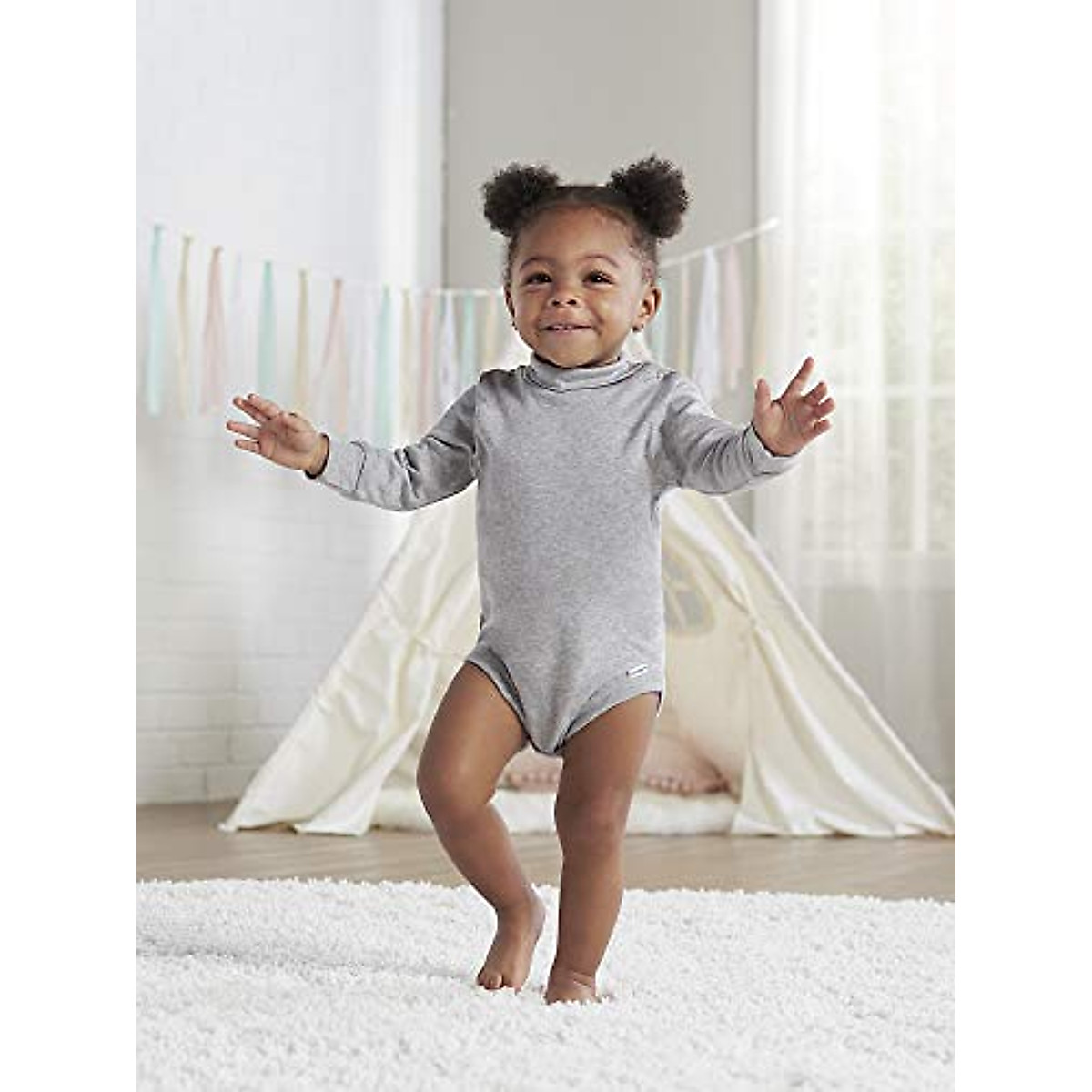 Gerber baby boys 2-pack Long Sleeve Turtleneck Onesies Bodysuits Footie, Gray, 12 Months US