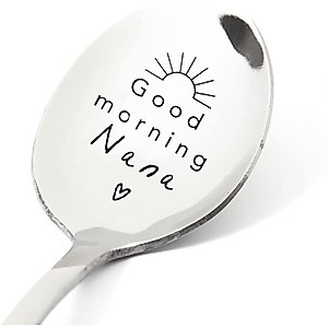 Good Morning Nana Spoon Gifts from Granddaughter Grandson Grandma Coffee Tea Spoons Gift for Nana Mothdays Day Birthday Gifts for Grandma Granny Nana Engraved Spoons