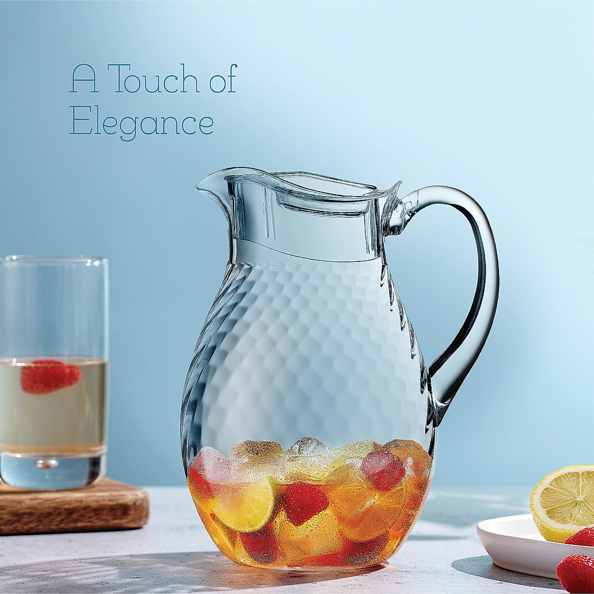 MosJos Acrylic Pitcher (72 oz), Clear Plastic, Water Pitcher with Lid, Shatterproof, BPA-Free Clear Pitcher, Ideal for Sangria, Lemonade, Juice, Iced Tea & More (Clear - Disign)