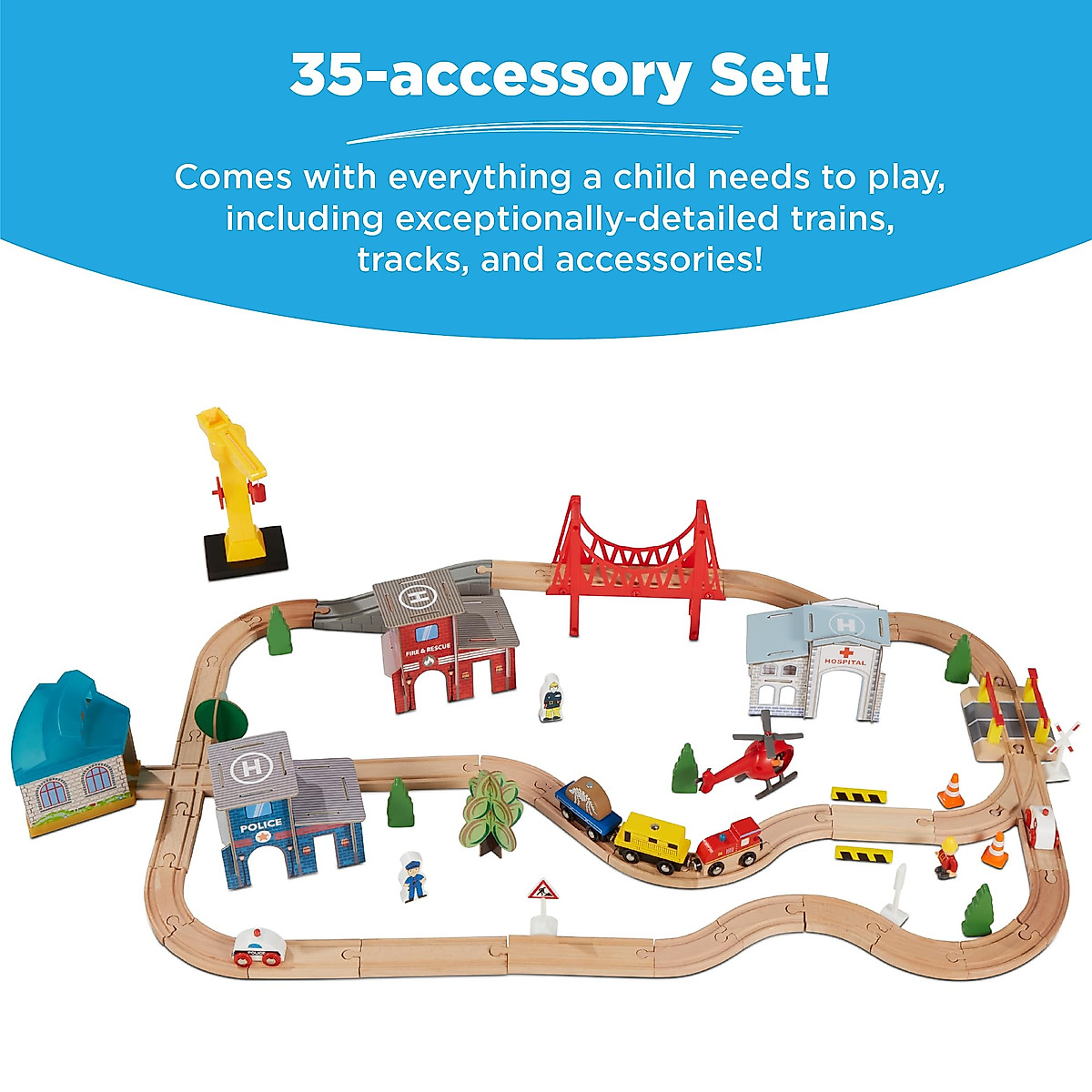 Best Choice Products Large 50in 35-Piece Train Table, Multipurpose Wooden Toy Activity Playset for Children w/Tracks, Reversible Top - Natural