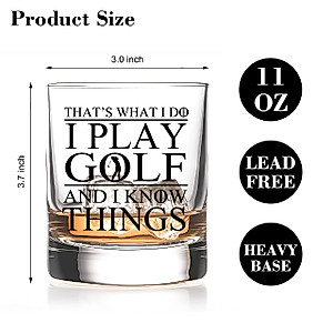 RZHV Thats What I Do I Play Golf And I Know Things Old Fashioned Whiskey Glass, Funny Father's Day Anniversary Birthday Gift for Men Husband Dad Uncle Grandpa Friends Coworkers Golf Lover