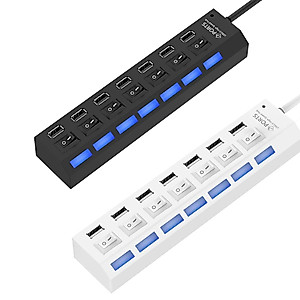 Lysee Data Cables - 7 Ports Micro Hub USB Splitter High Speed USB Hub 2.0 480Mbps On Off Switch USB Splitter Adapter For PC Laptop Computer USB Hub - (Color: White)