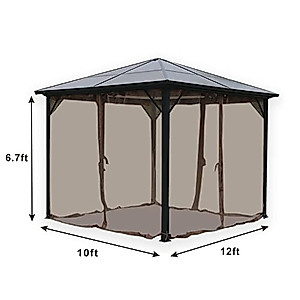 Garden lucky Replacement Gazebo Mosquito Netting 4 Panels for Patio Garden Backyard (10'x12', Brown, Only Netting)