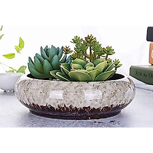 VanEnjoy 7.3 inch Round Large Shallow Succulent Ceramic Glazed Planter Pots with Drainage Hole, Bonsai Pots Garden Decorative Cactus Stand Flower Container (White)