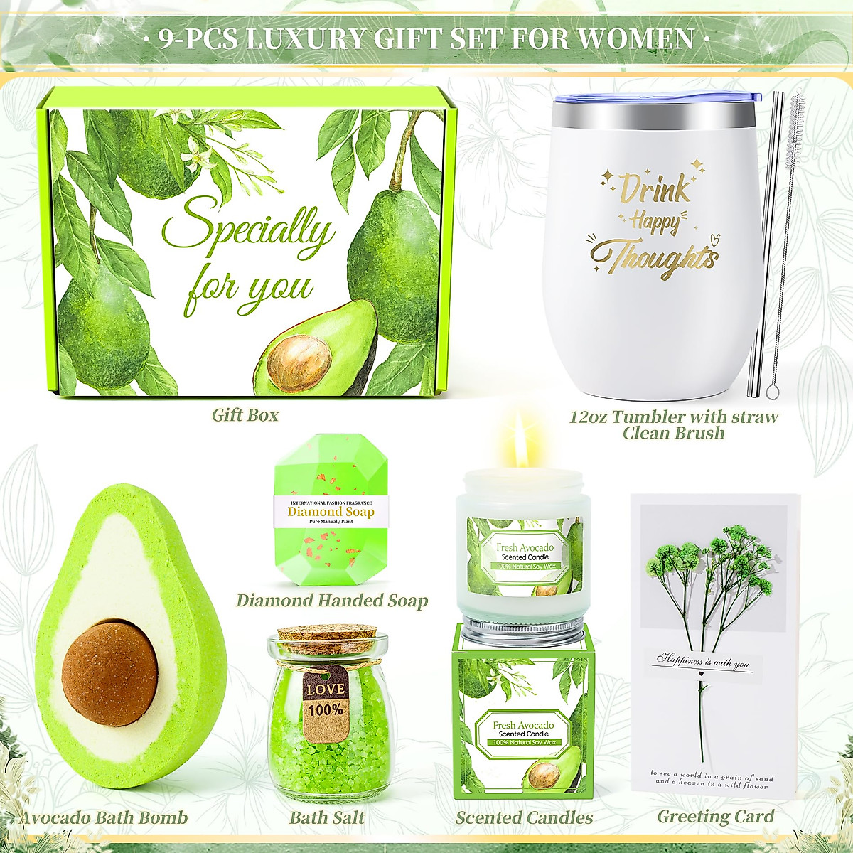 Avocado Care Package For Women, Self Care Gifts for Women, Avocado Themed Birthday Gift Baskets for Women Get Well Soon Gift Thinking of You Gifts Female Friendship Gifts Care Gifts