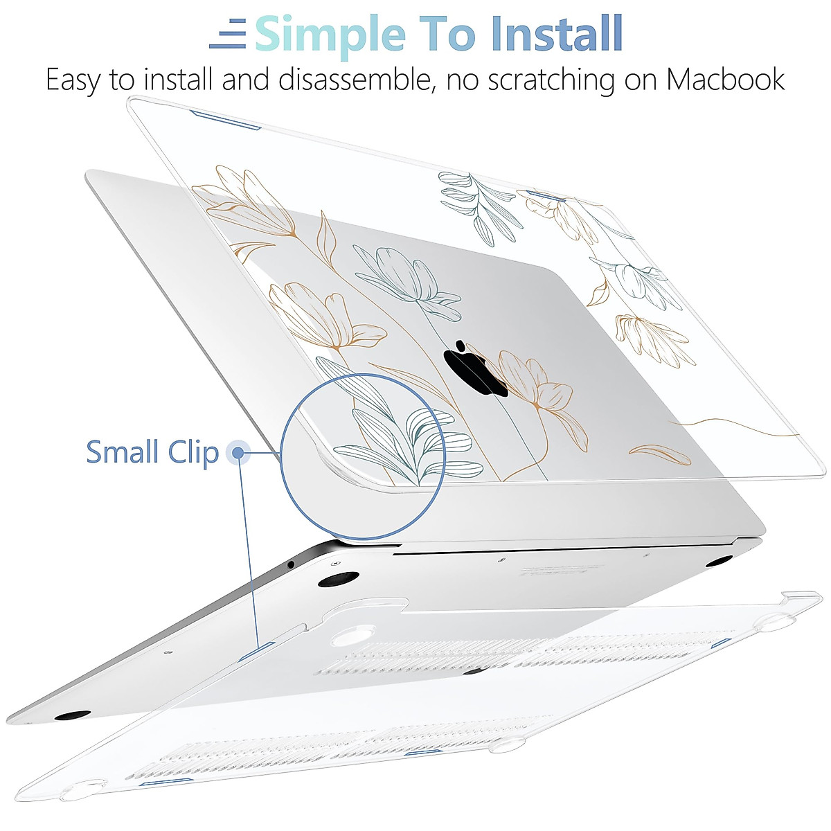 MEEgoodo for MacBook Air 13.3 inch Case 2021 2020 2019 2018 A2337 M1 A2179 A1932, Clear Case for MacBook Air M1, Hard Shell with Keyboard Webcam Cover & Trackpad Film & Type C Adapter,Engraving Floral