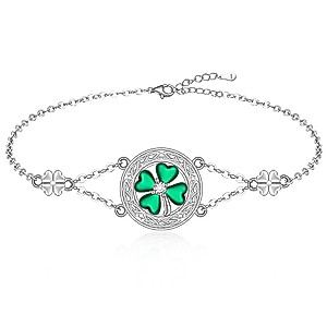 Four Leaf Clover Bracelet for Women St Patricks Day Shamrock Bracelets Sterling Silver Celtic Knot Irish Green Clover Jewelry Charm Lucky Gifts