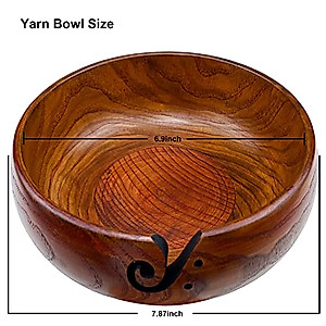 Wooden Yarn Bowl with Holes Holder 7.87''×3''Rosewood Handmade Craft Knitting Bowl Storage Knitting and Crocheting Accessories Kit Organizer, Perfect for Mother's Day and Christmas Gift