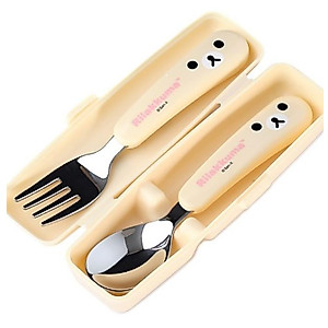 Cute Bear Designed Fork and Spoon Flatware Set with Case (Ivory)