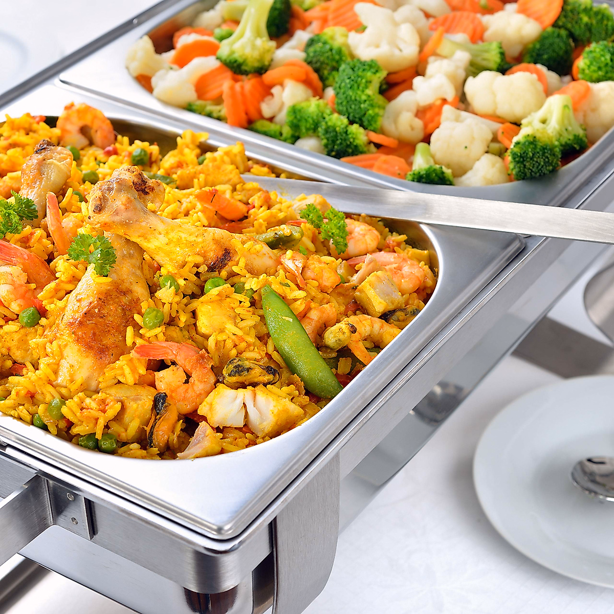 Tiger Chef 2-Pack 2.5-inch Deep, Half Size Stainless Steel Steam Table Chafer Pans, Hotels, Restaurant, Pan (2, Half Size Pans)