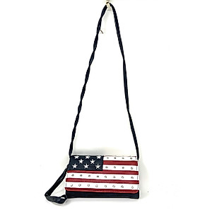 Texas West American Flag Rhinestone Women's Concealed Handbags Purse Wallet Set in Multi-Color (Crossbody Wallet Only- American Flag)