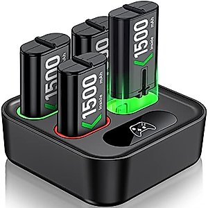 Xbox Controller Battery Pack for Xbox Series X|S/Xbox One S/X/Elite, 4x1500mAh Xbox One Rechargeable Battery Pack With Fast Charger Station for Xbox Series X|S/Xbox One S/X/Elite Wireless Controller