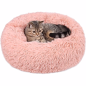 Geizire Anti Anxiety Round Fluffy Plush Faux Fur Warm Washable Cat Bed & Dog Bed, Washable Calming Cat Bed, Soft Cozy Cuddler Joint-Relief Dog Bed