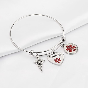 KEYCHIN Surgical Grade Steel Medical Alert ID Bracelet for Men Women Epilepsy/Blood Thinner SOS Emergency Medical Bracelets (E*liquis)