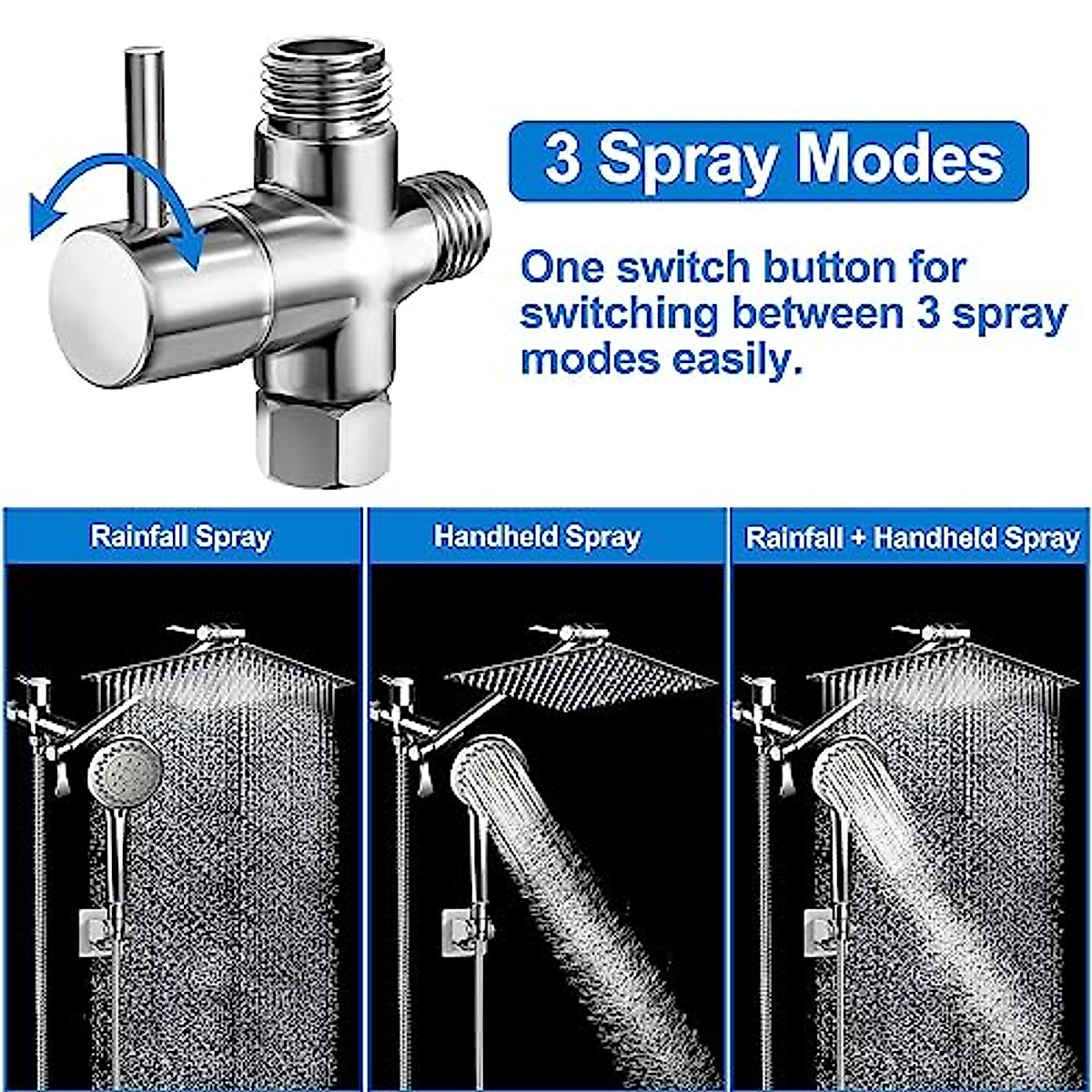 Yododo Modern 5-Setting Shower Head Combo, 10 Inch High Pressure Rain Shower Head with 11 Inch Adjustable Extension Arm, Chrome