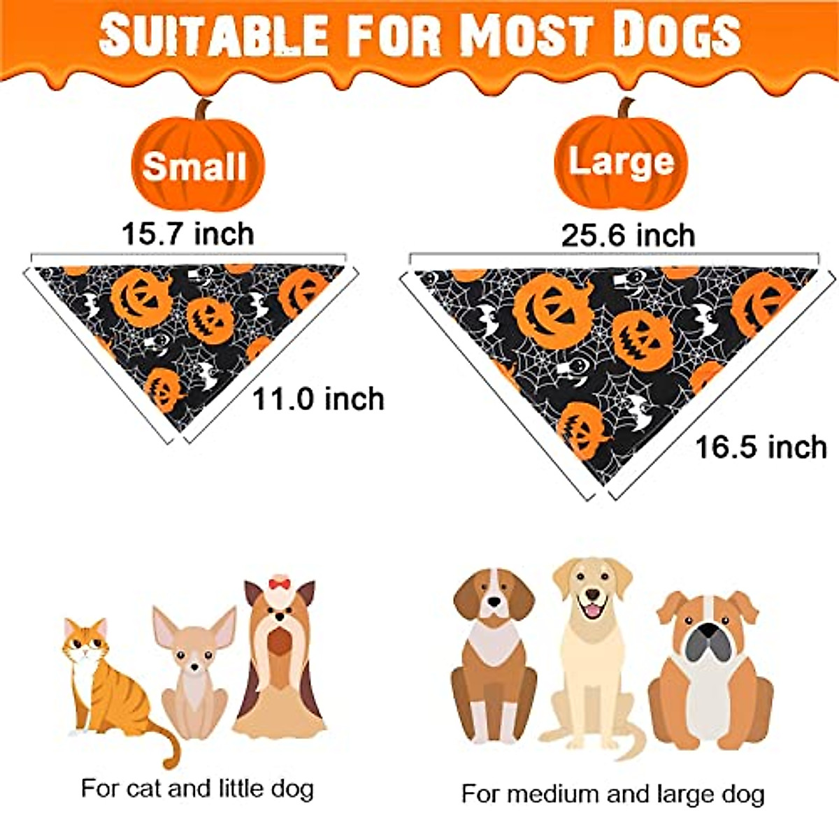 Halloween Dog Bandanas Pet Costumes - 6 Pack Triangle Scarf Adjustable Pet Bibs Kerchief Set Costume Accessories Decorations for Dogs Cats Pets Holiday Festivals Party (Large)