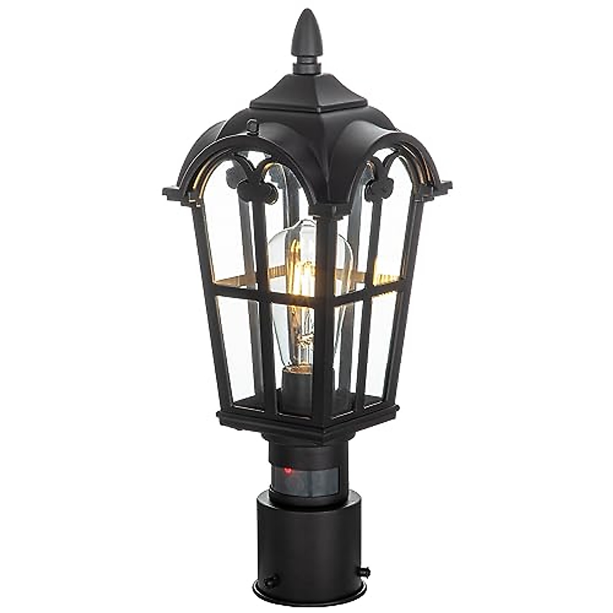 Dusk to Dawn Motion Sensor Outdoor Post Lights Exterior lamp Post Light Fixture, Waterproof Pole Lanern Black with Clear Tempered Glass for Garage Patio Garden Front Door