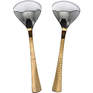 VAKRATUNDA KITCHENWARES Copper Serving Spoon with Hammer Handle, Table Spoon for Kitchen, Dinnerware, Serve ware, Non-Slip Heat Resistant Copper Cooking Tools for Modern Kitchen, Set of 2, 8"