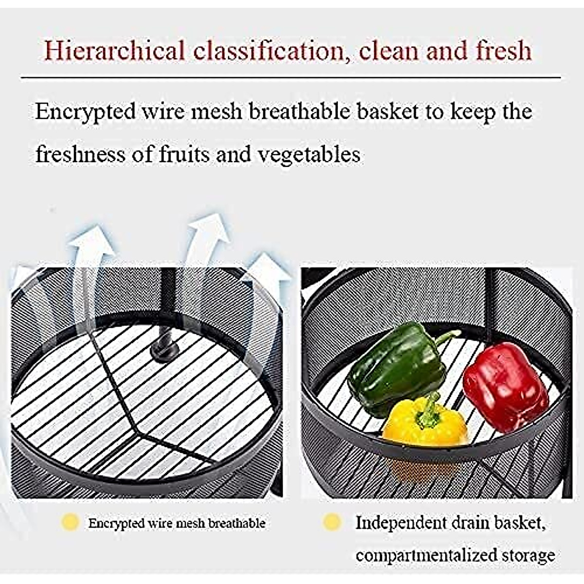 PRMAL Kitchen Movable Trolleys 5 Tier Kitchen Rotatable Storage Rack, Rotating Multi-Layer Kitchen Shelf with Wheels, Household Cart, for Kitchen Living Fruit Vegetable Snack Stand/B