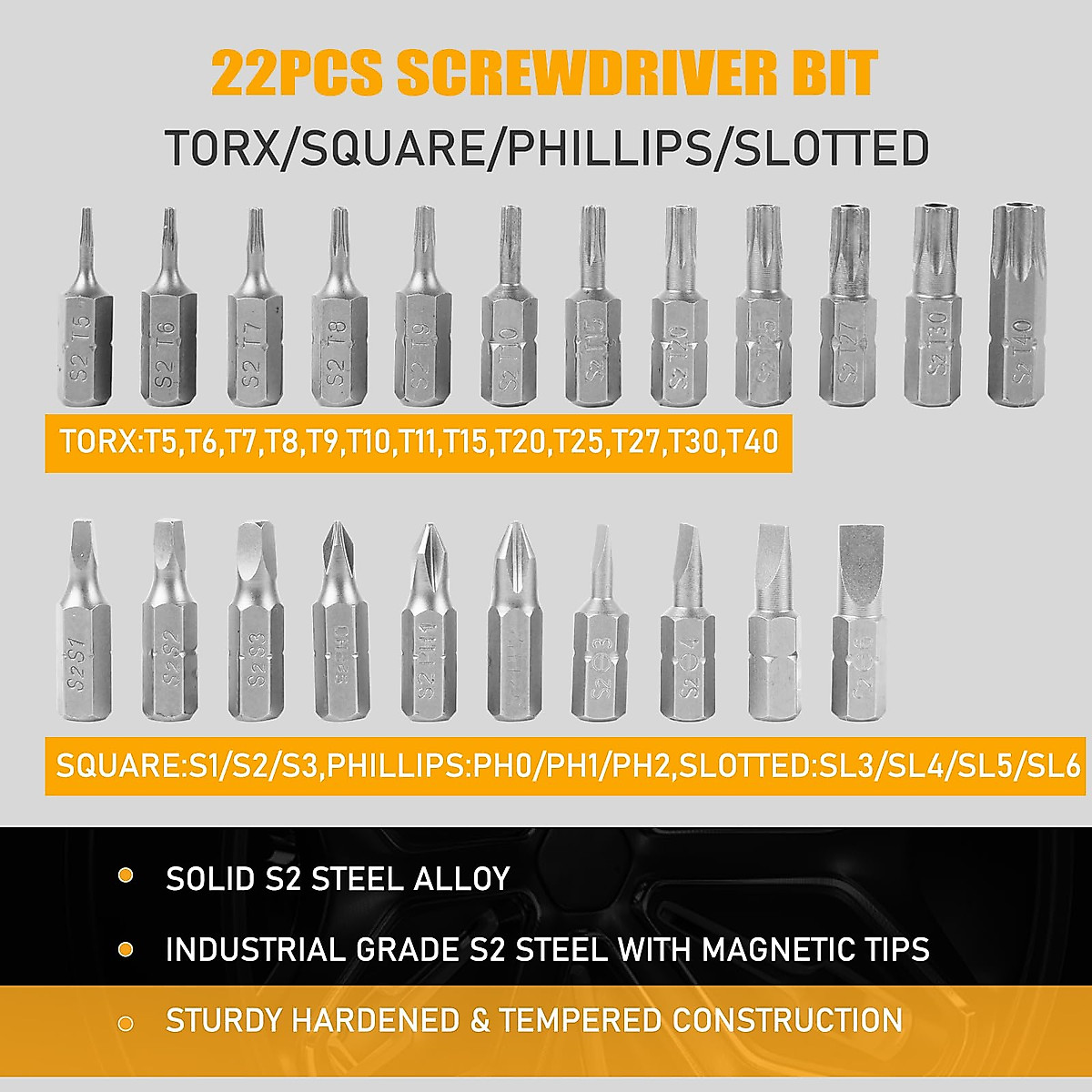 GURADESIGN 49-Piece Screwdriver Bit Set with Right Angle Screwdriver, S2 Steel, include Hex/Torx/Phillips/Slotted/Square/Bit Holder.