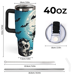 QWJKM Vampire Fangs Tumbler with Handle Large Insulated Car Cup 40 OZ Stainless Steel Travel Mug Leak Proof Water Bottle with Lid And Straw for Car Home Office Gifts