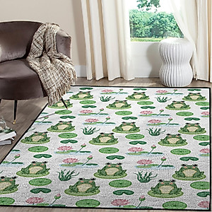 Cartoon Frogs Flower Leaves Pond Area Rugs Water Lilies Lake Floor Carpet Animals Throw Mat for Baby Toddler Nursery Bedroom Bathroom Living Room Kitchen Laundry Home Decor Playmat 20x32inch