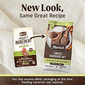 Merrick Limited Ingredient Diet Grain Free Dry Dog Food, Premium and Healthy Kibble with Lamb and Sweet Potato - 4.0 lb. Bag