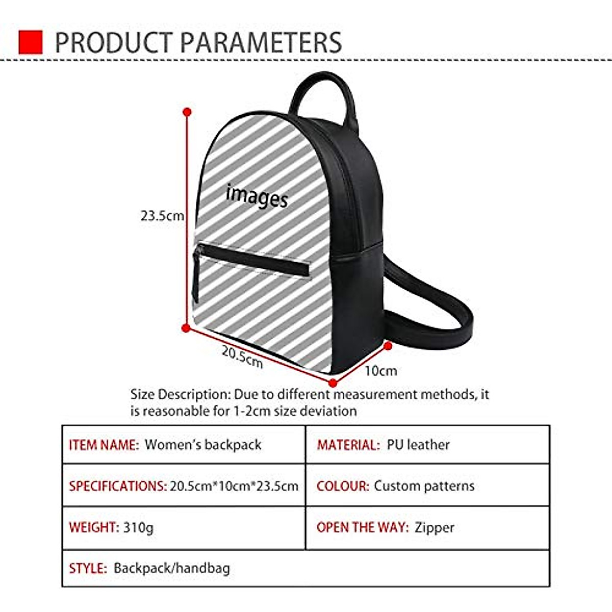 Aoopistc Cute Pink Pig Pattern PU Leather Backpacks Teen Girls Mini School Backpack Portable Travel Shopping Daypack