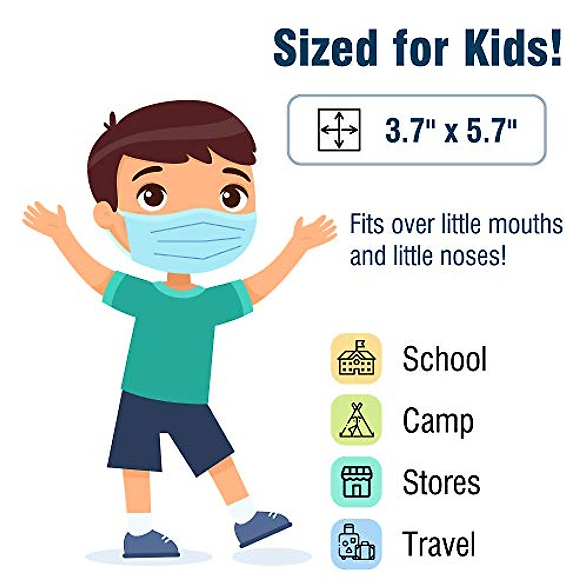 WECARE Disposable Face Masks For Kids, 50 Blue Face Masks, Individually Wrapped