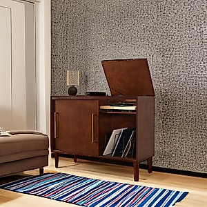 Crosley Furniture Everett Media Console and Record Player Stand with Storage for Vinyl Records, Mahogany