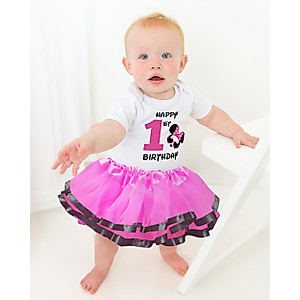 First Birthday Girl Outfit - Mouse Tutu Set (Pink and Black Tutu, 12M Short Sleeves)