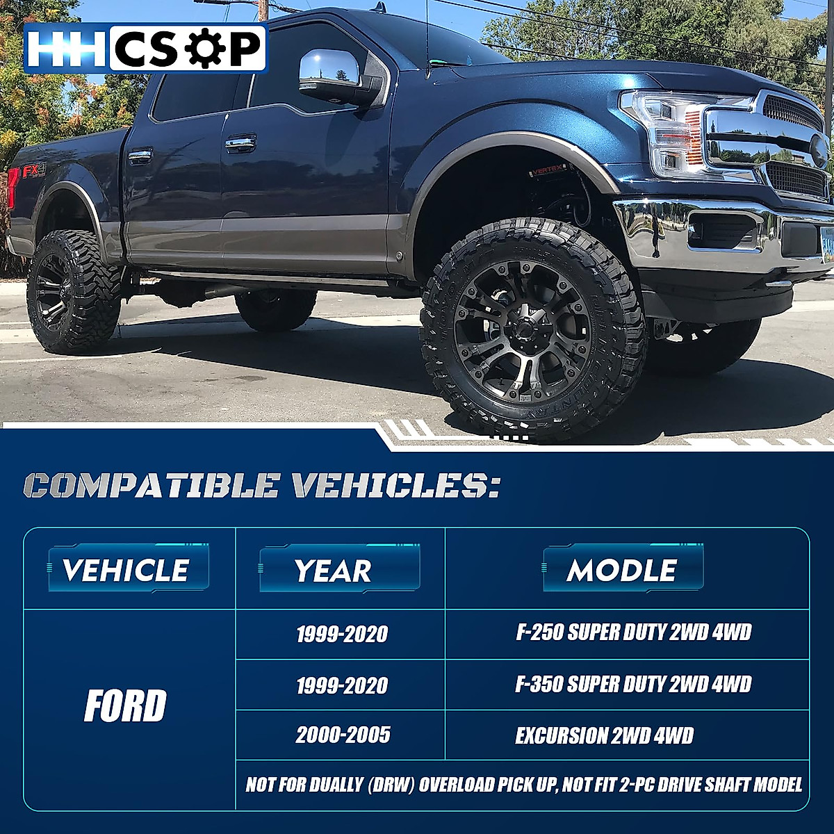 HHCSOP 2" Rear Lift Block Kits Compatible with 1999-2020 Ford F250/F350 Super Duty 2WD 4WD | 2000-2005 Ford Excursion 2WD 4WD, 2 inch Rear leveling Kit with 15.5" Black U bolts