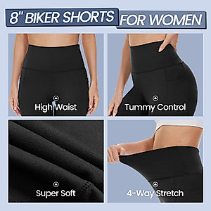 GAYHAY 3 Pack Biker Shorts with Pockets for Women - 8"/ 5"/ 3" High Waist Compression Shorts for Workout Yoga Cycling