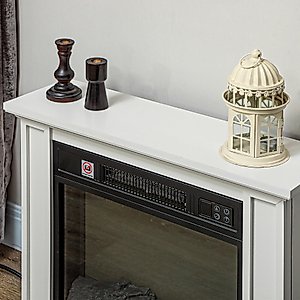 HOMCOM 26" Electric Fireplace with Mantel Surround, 1400W Replaceable Fireplace Insert Heater with Realistic Log and Flame Effect, Remote, Freestanding Fireplace Heater for Living Room, White