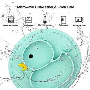 Lightening Baby Plate Silicone Toddler Plates Suction Placemat Divided Duck Dishes for Kids and Infants One-Piece Strong Suction, BPA Free, Microwave Dishwasher Safe