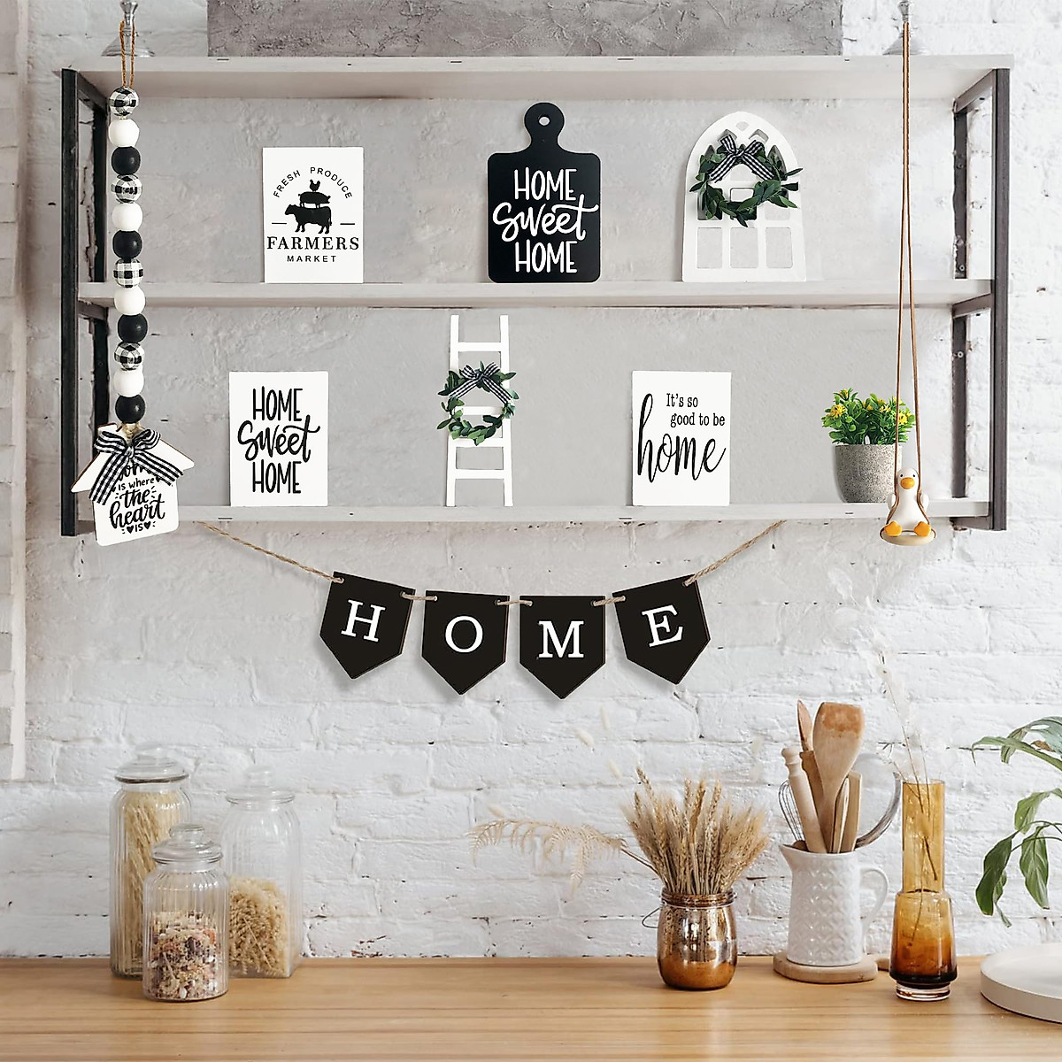 14pcs Farmhouse Tiered Tray Decor Set, 3D Rustic Farmhouse Home Kitchen Decor Home Sweet Home Wood Sign, Tiered Tray Decorations Set for Home Table Shelf decor